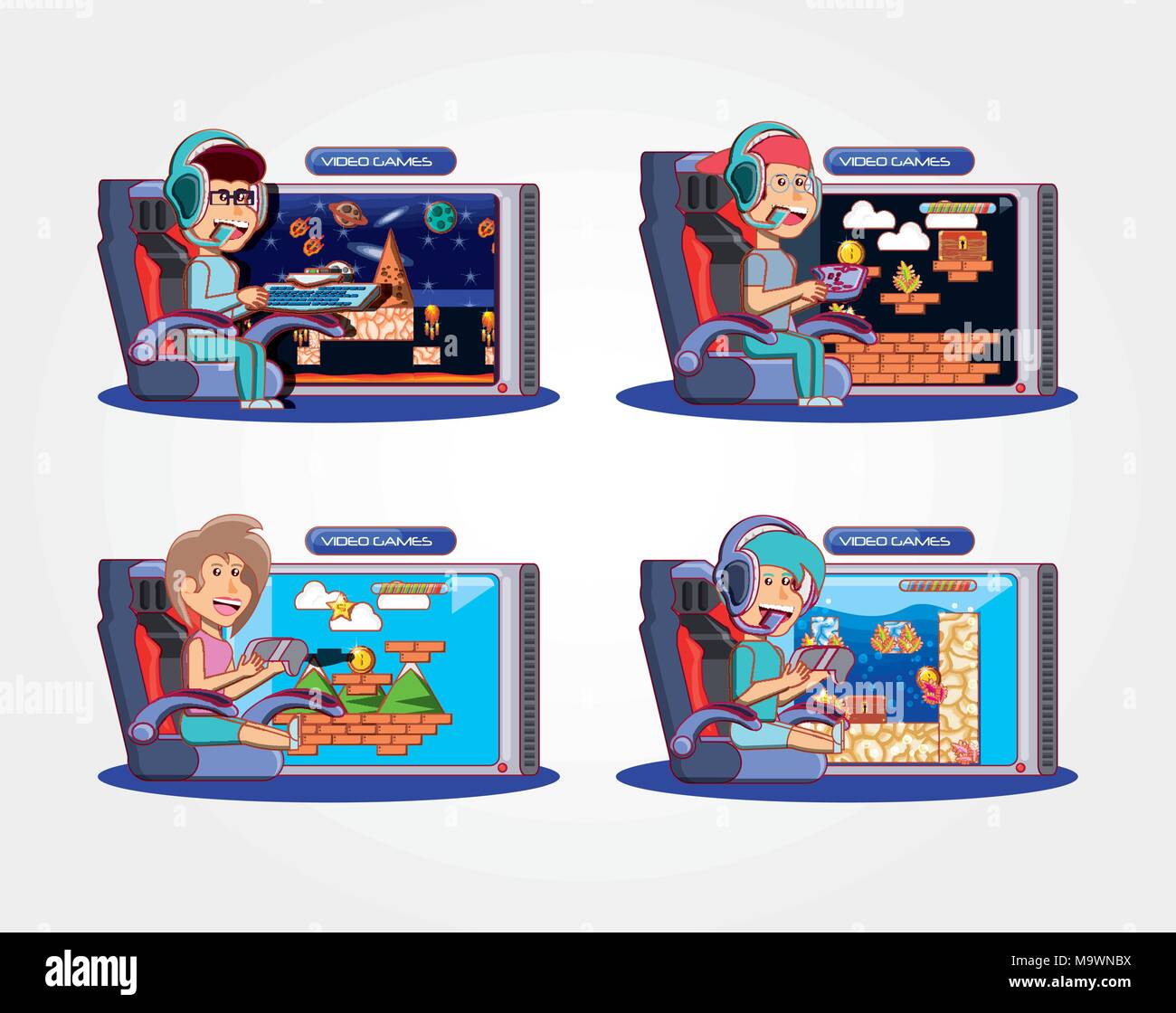 kids playing with video game console vector illustration Stock Vector ...
