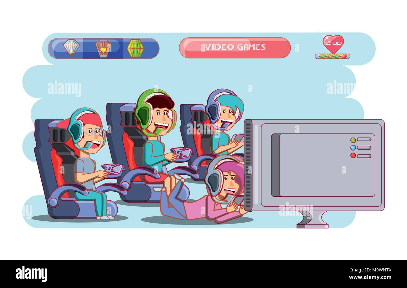 kids playing with video game console vector illustration Stock Vector ...