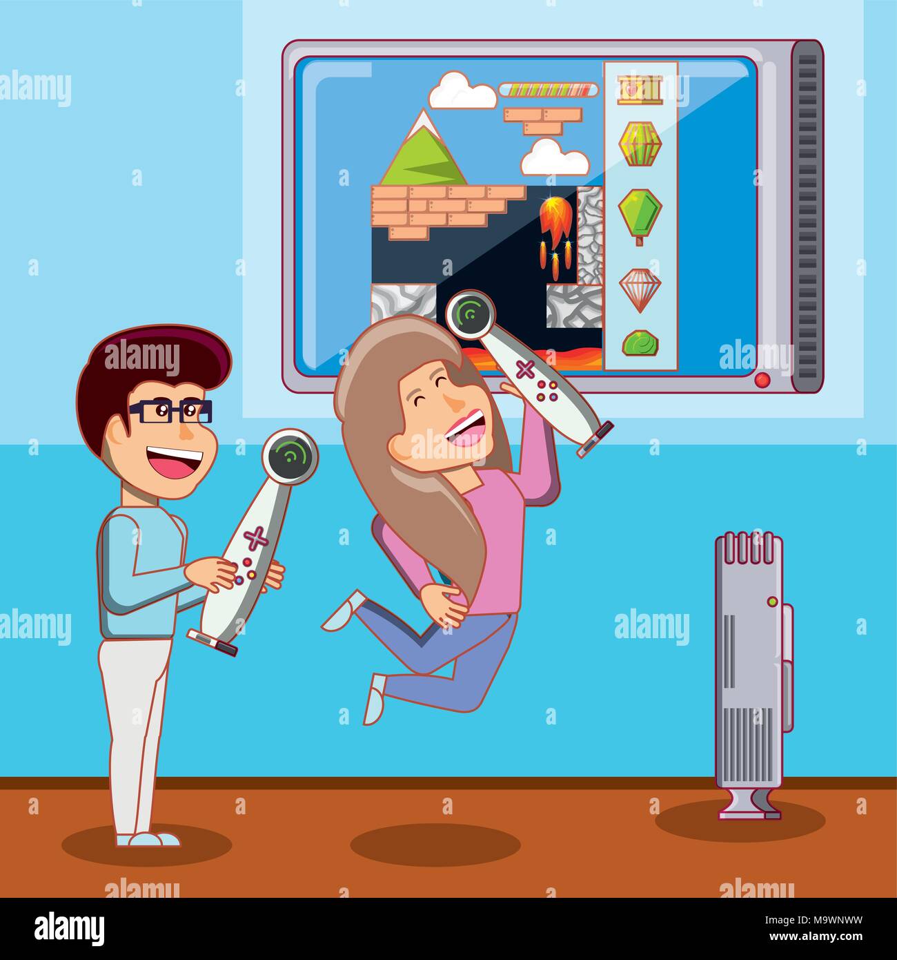 kids playing with video game console vector illustration Stock Vector ...