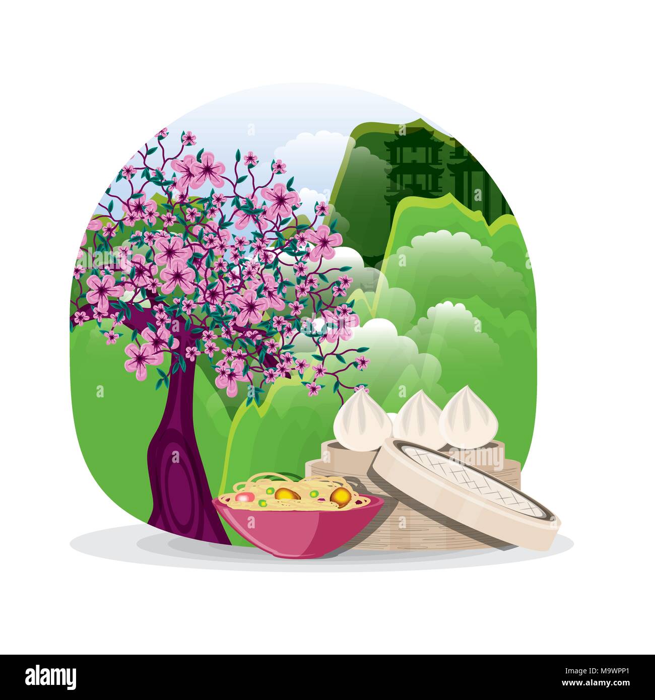 traditional tree culture china vector illustration design Stock Vector ...