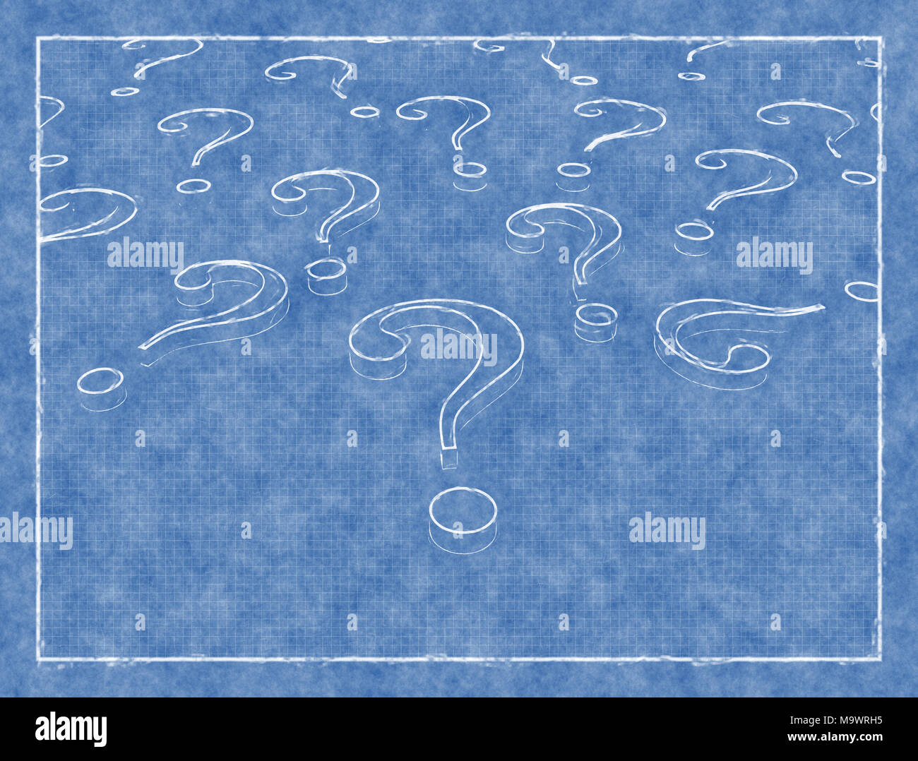 3D question marks on blueprint background Stock Photo - Alamy