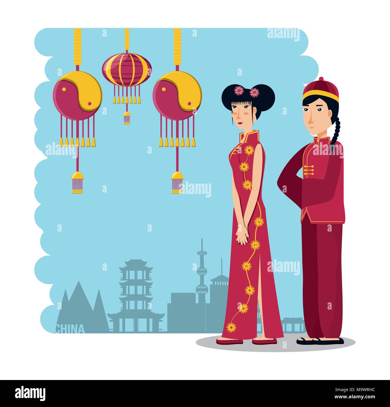 chinese culture people characters vector illustration design Stock ...