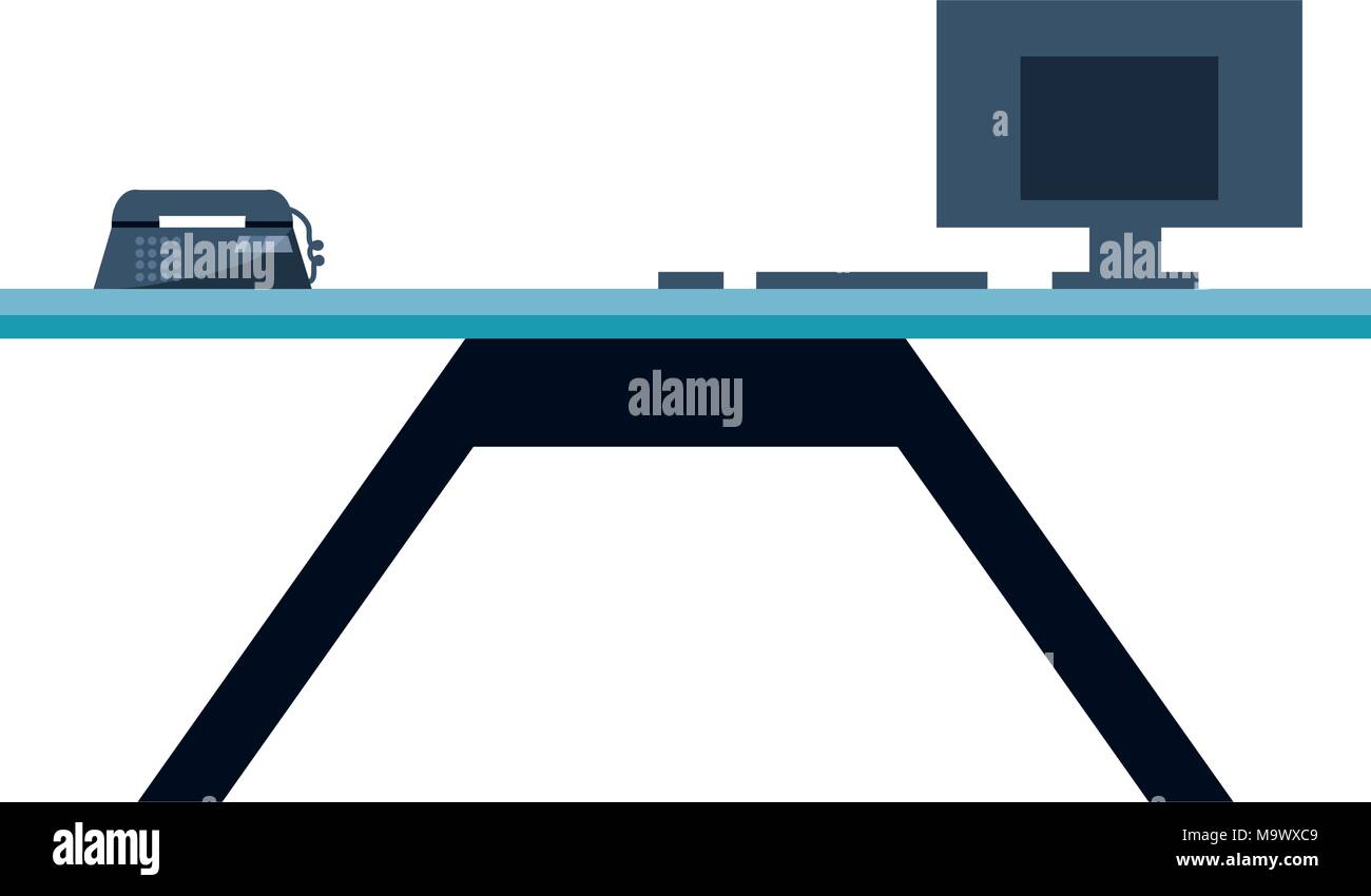 Office desk with computer and telephone over white background, colorful ...