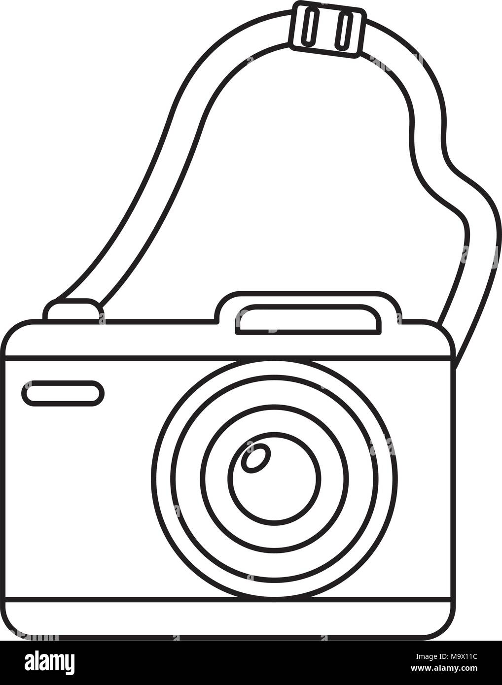 photographic camera with strap over white background, vector ...