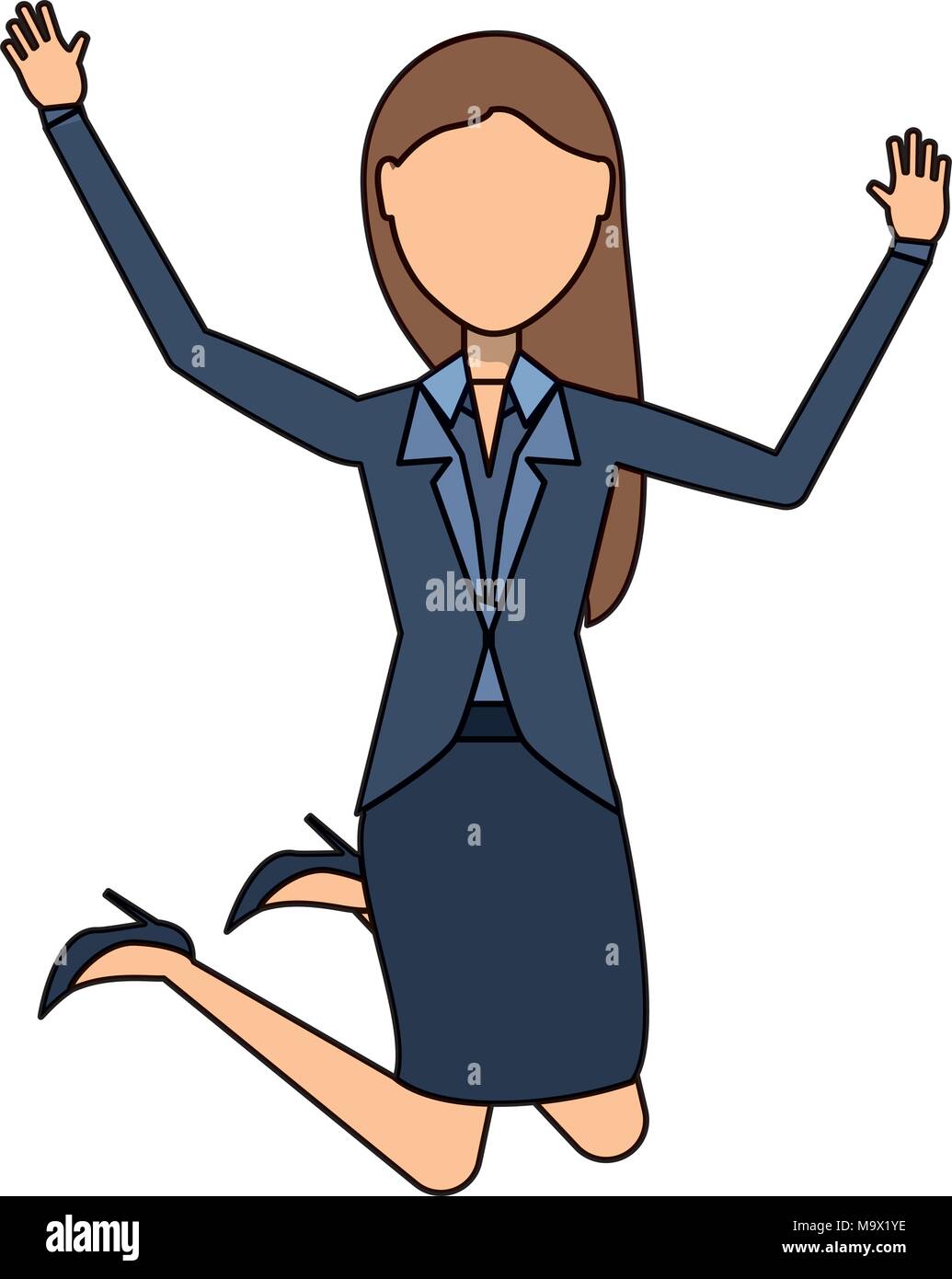 avatar excited businesswoman jumping over white background, colorful ...