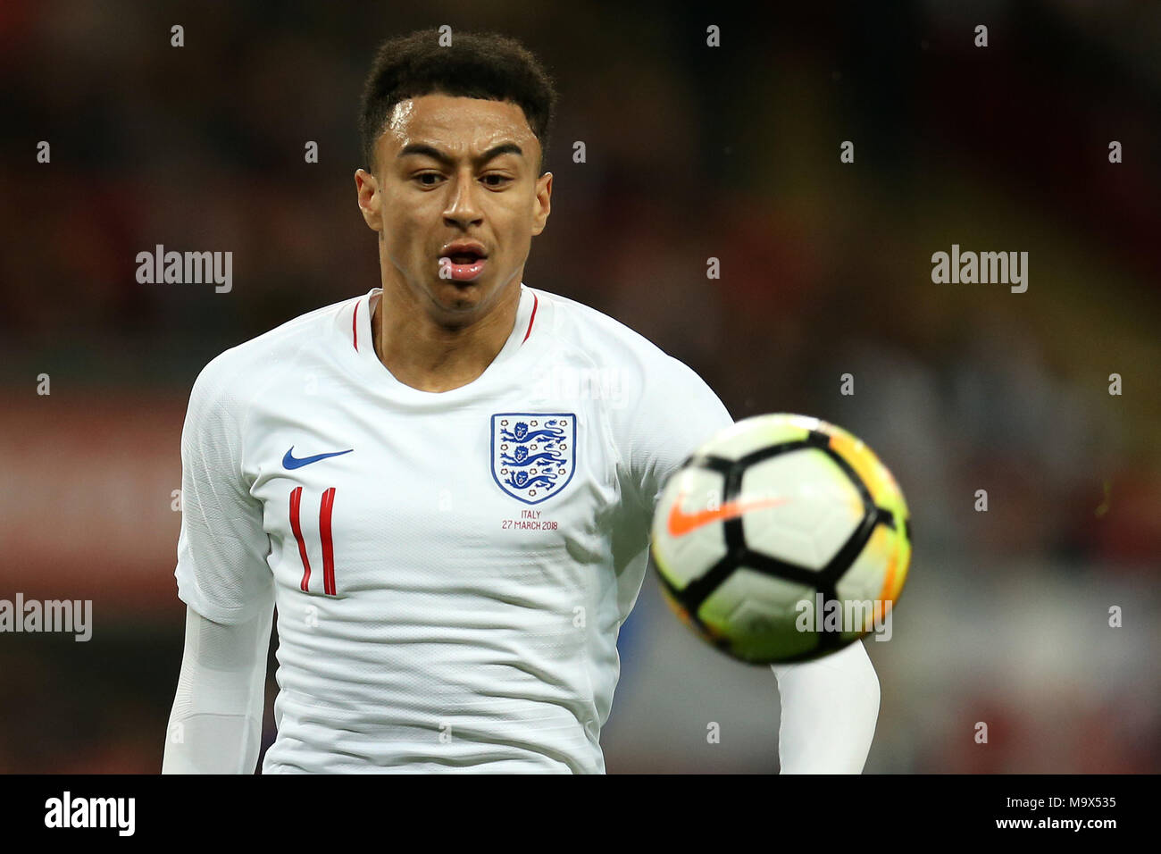 London, UK. 27th March 2018. Jesse Lingard of England in action ...