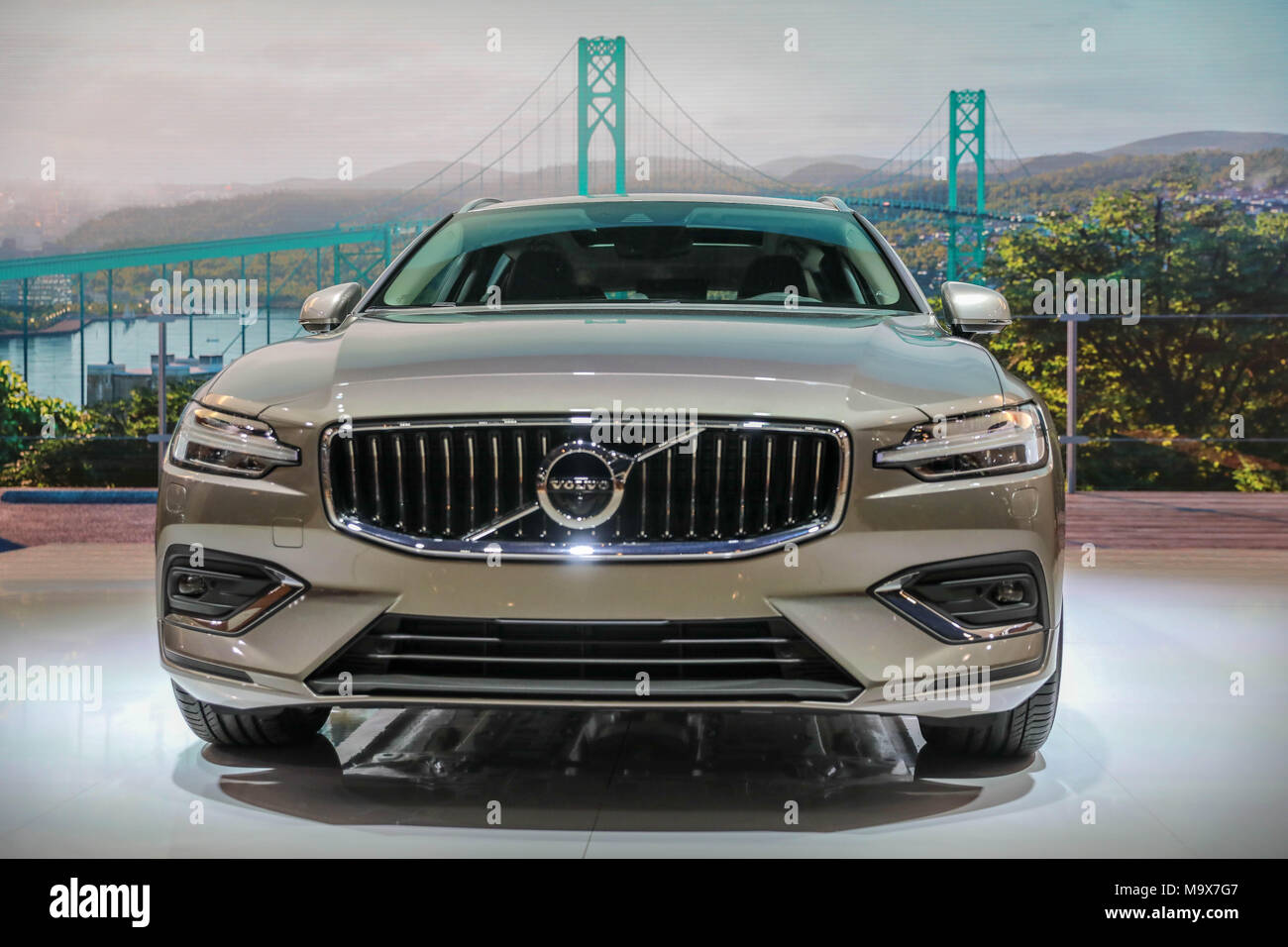 New York, New York, USA. 28th Mar, 2018. The Volvo AB V60 vehicle is ...