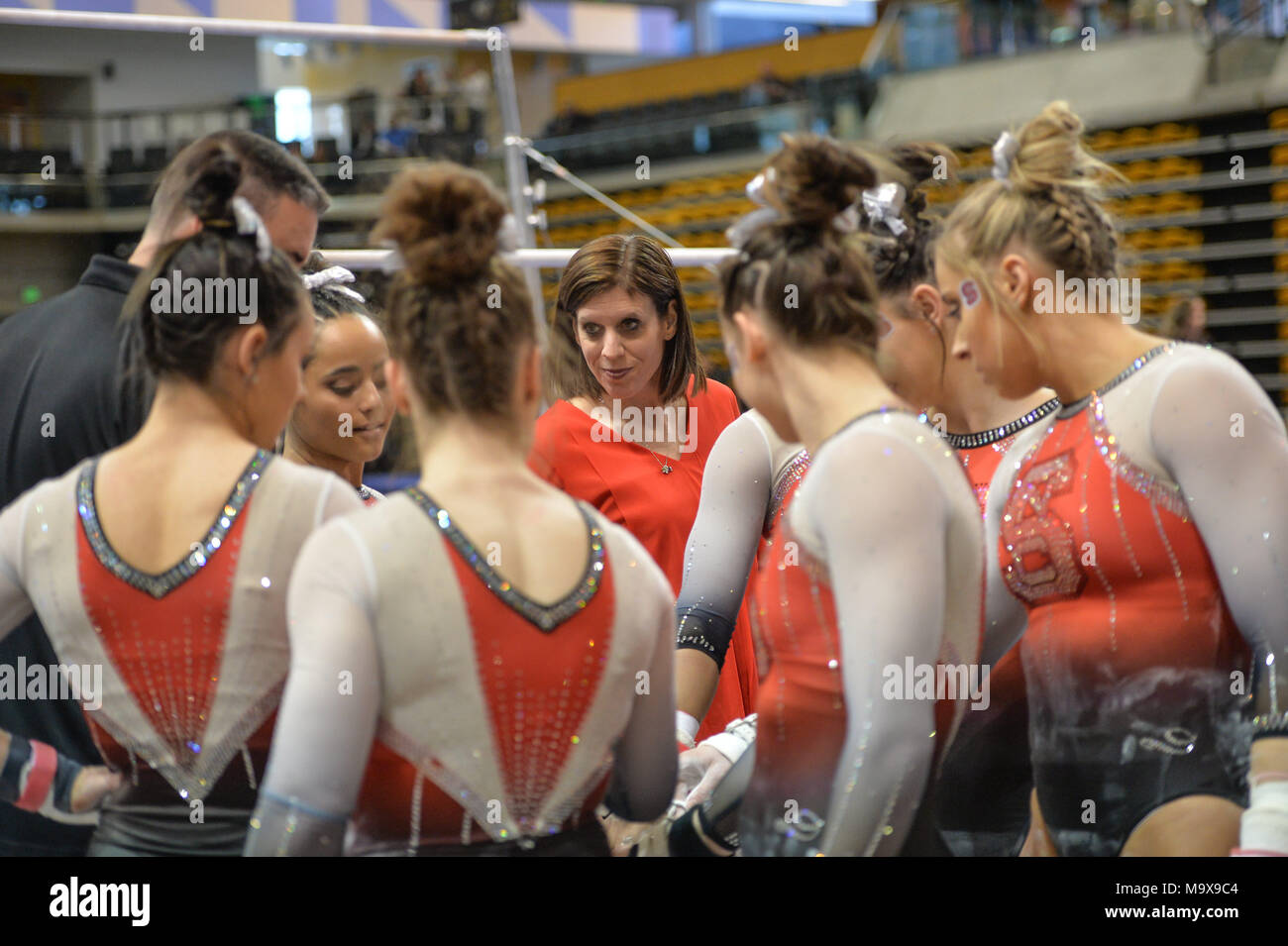 Towson, Maryland, USA. 24th Mar, 2018. Head Coach KIM LANDRUS talks ...