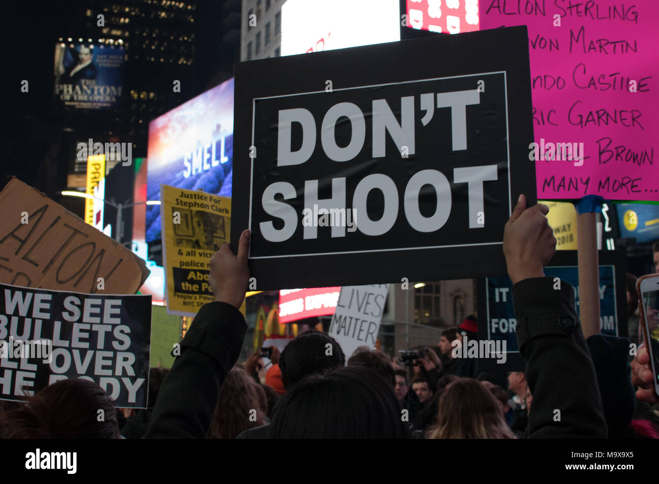 Times Square, New York, USA. 28th Mar, 2018. A sign at the Black Lives ...