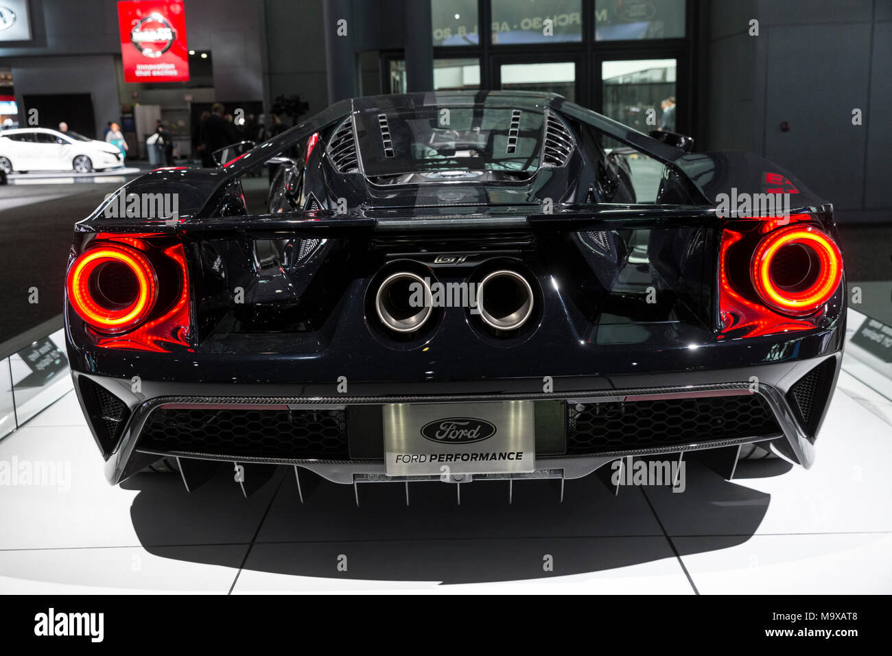 New York, USA. 28th Mar, 2018. Ford GT car on display in Ford pavilion ...