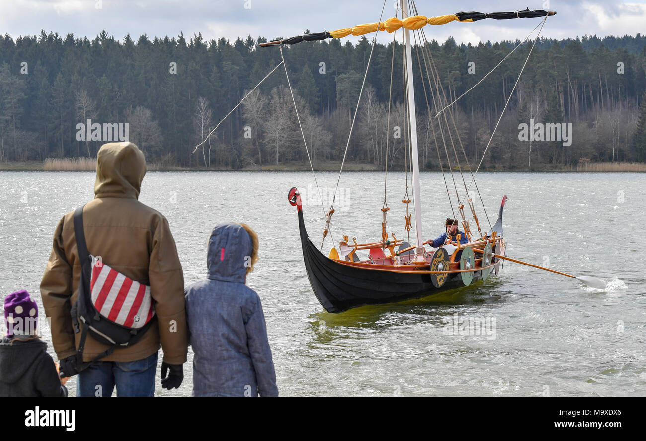 Hohenfelden, Germany. 29 March 2018, The first of three Viking ships ...