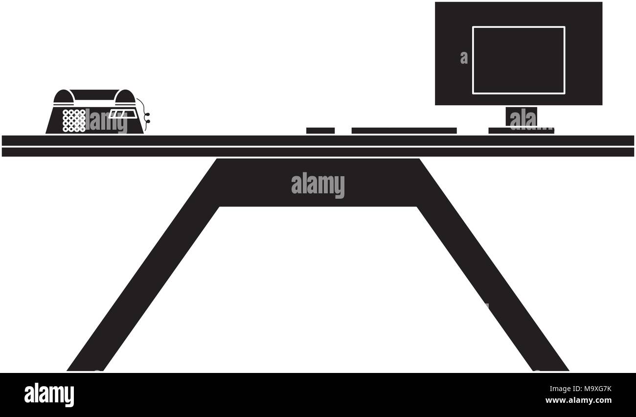 Office desk with computer and telephone over white background, vector ...