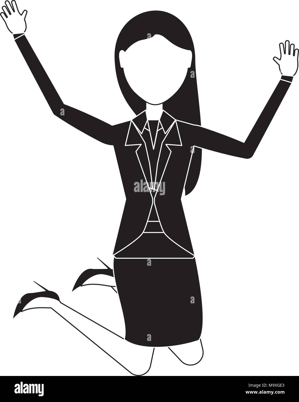 avatar excited businesswoman jumping over white background, vector ...