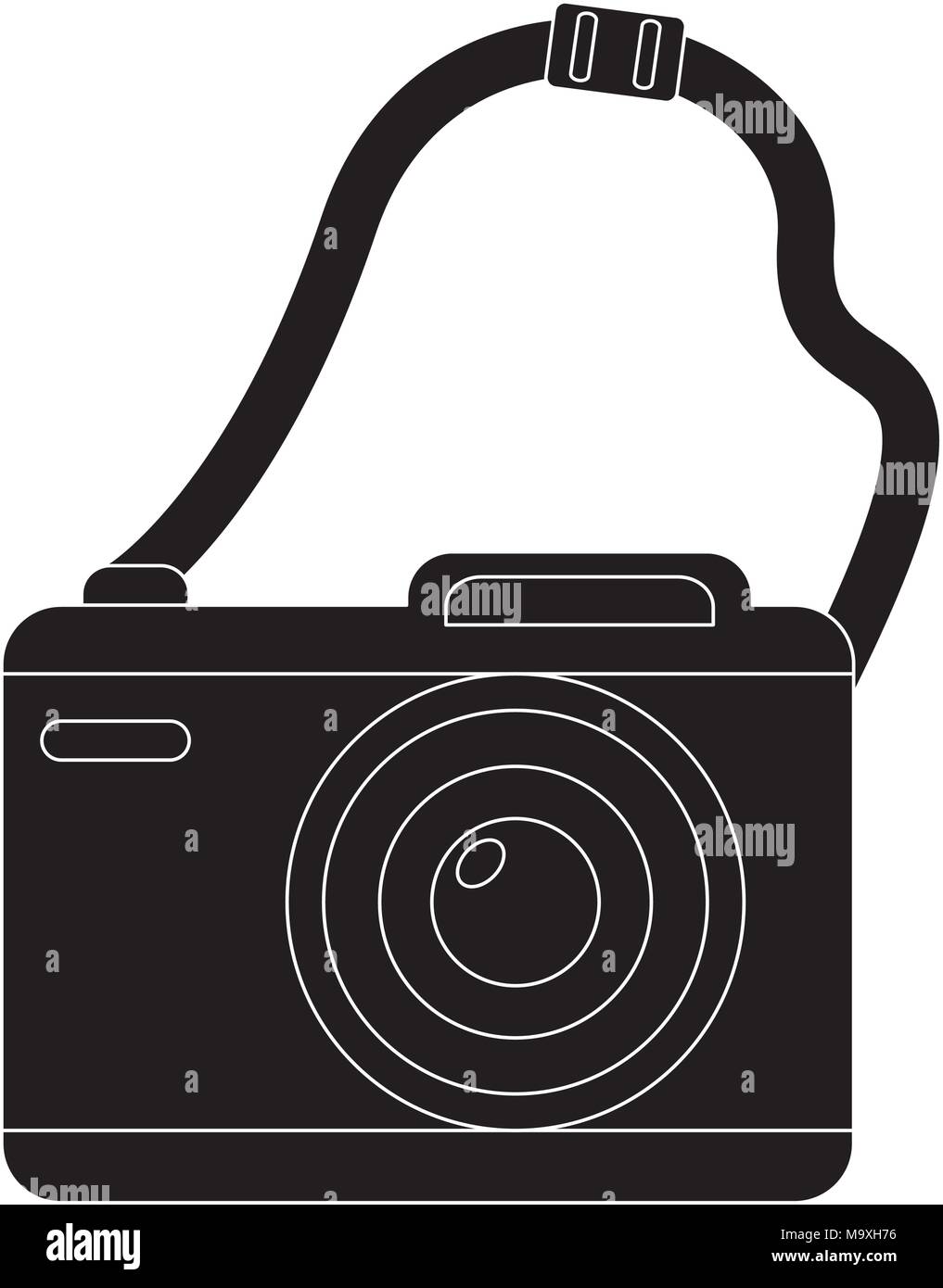 photographic camera with strap over white background, vector ...
