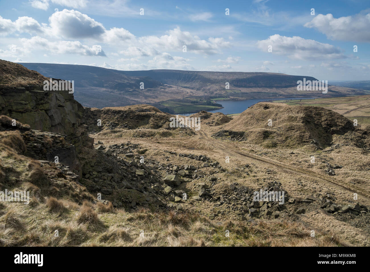 View of reservoirs in the Longdendale valley from Crowden quarry, North ...