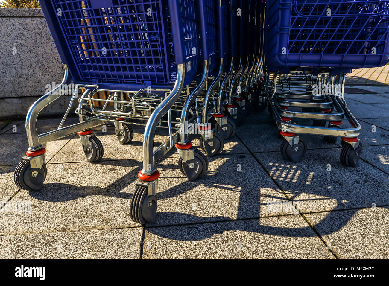 Shopping carts in a car park on a spring day - Vigo - Galicia - Spain ...