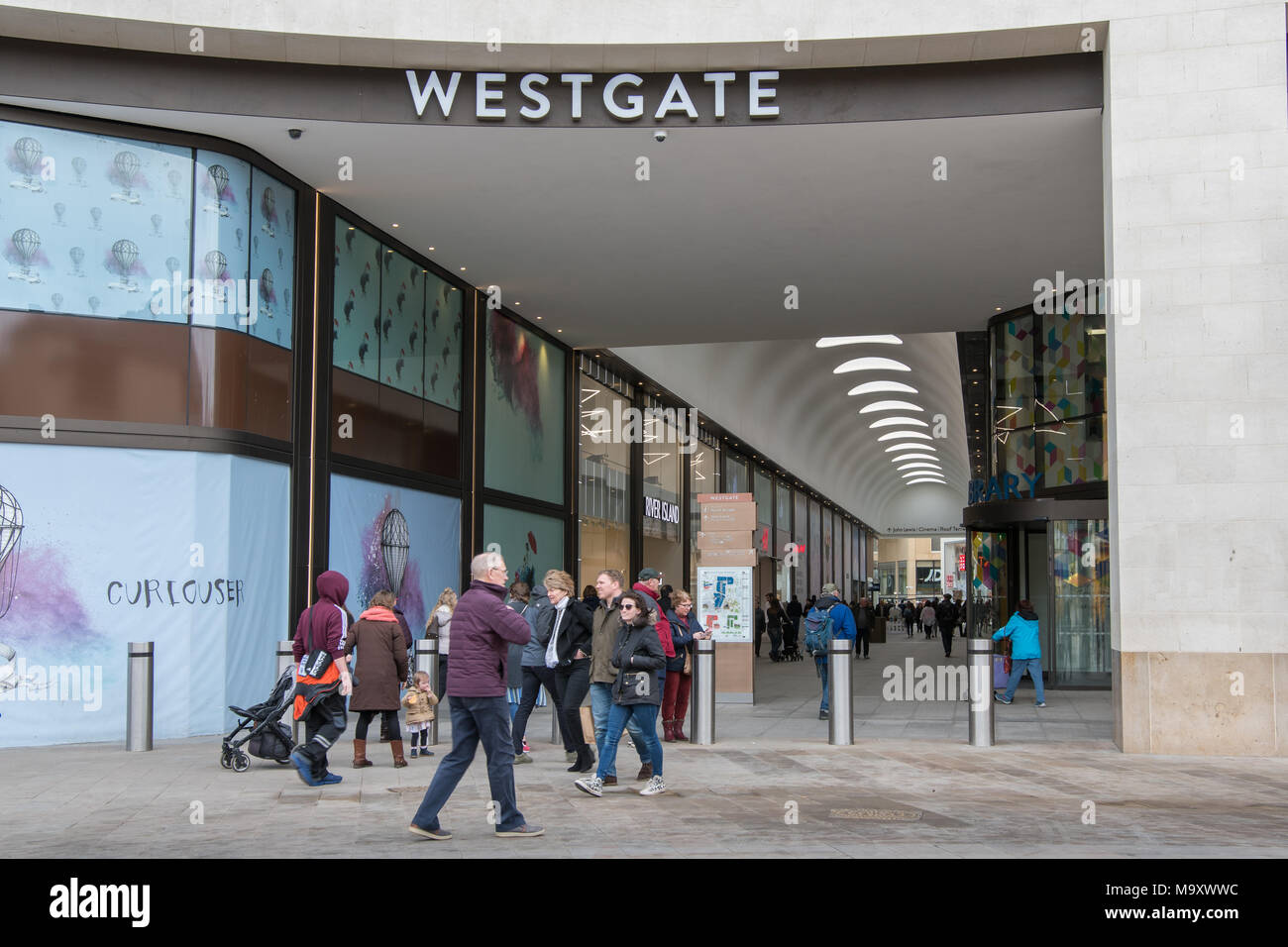 Entrance to the arcade of the Westgate shopping centre in the town of ...