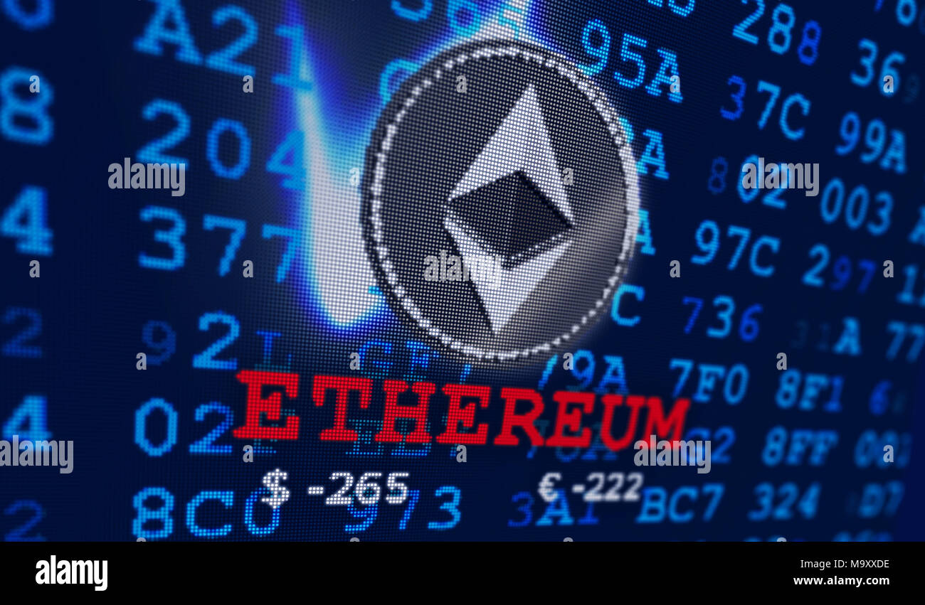 Ethereum currency in screen stylized graphic. Coin and pixel ...