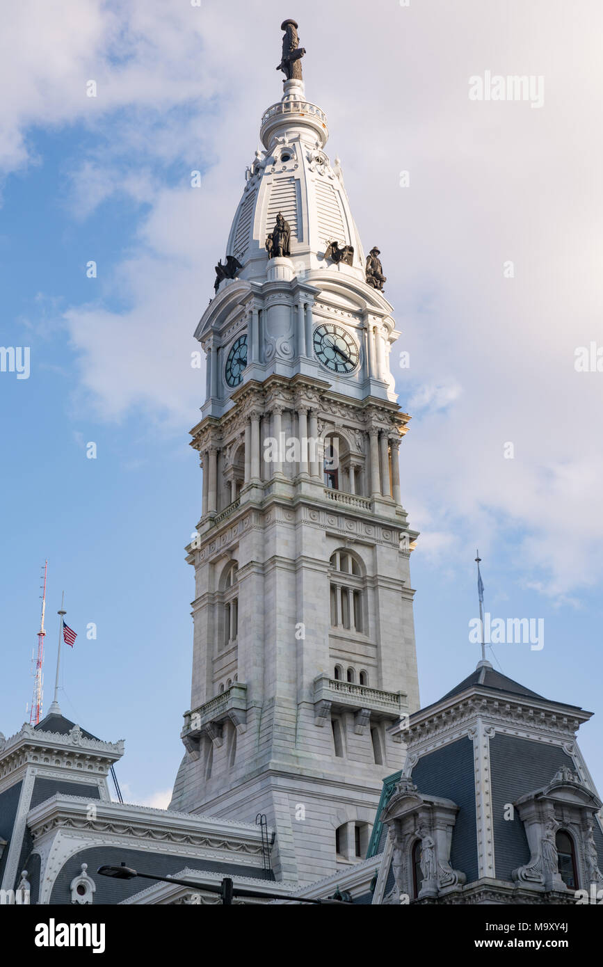 Tower of historic City Hall building in Philadelphia, Pennsylvania ...