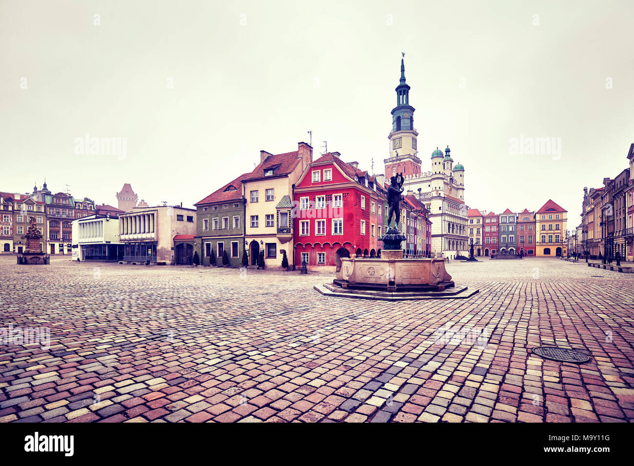 Vintage toned picture of the Market Square in Poznan Old Town, Poland ...