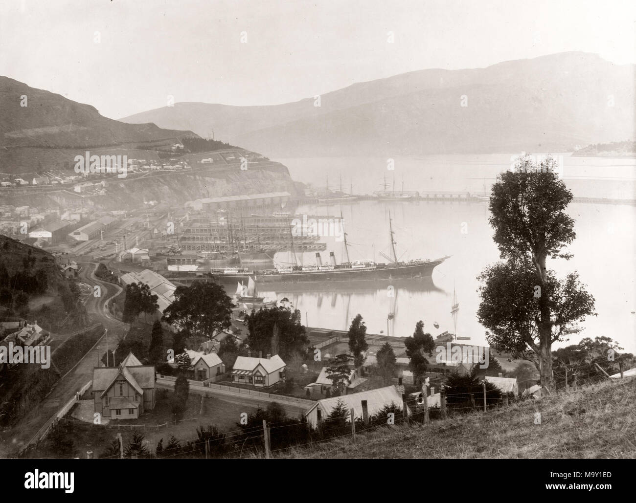 c.1890s vintage photograph New Zealand - the harbour at Lyttelton ...