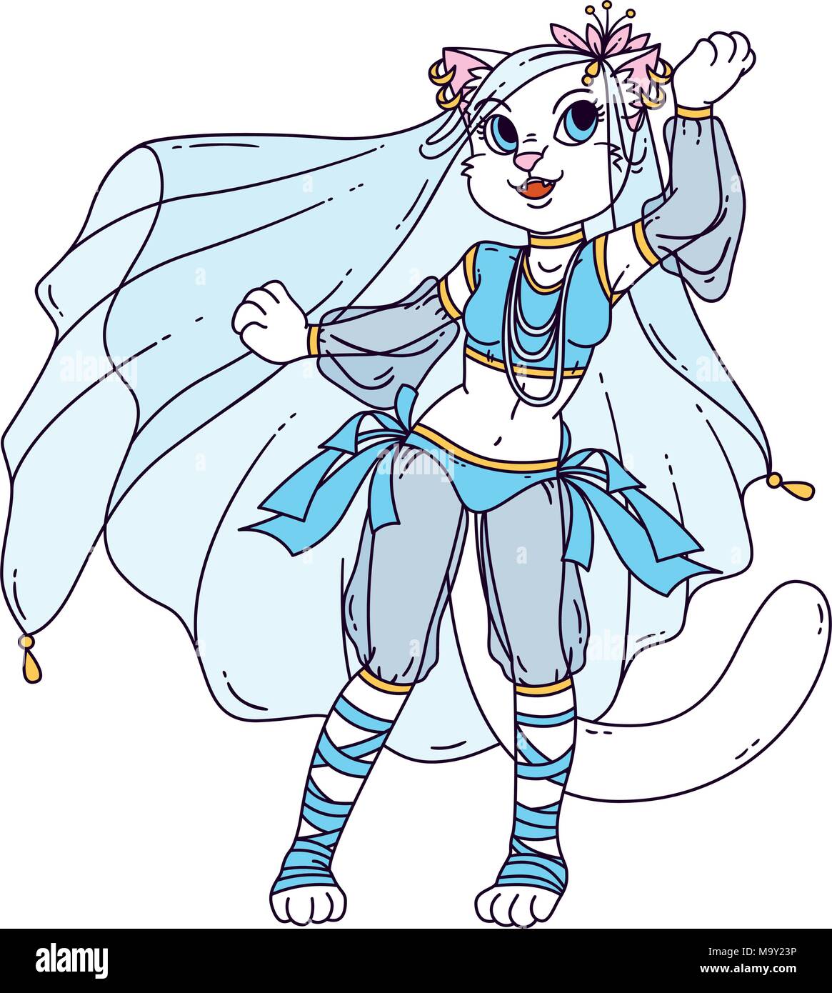 Cute cat woman belly dancer. Vector illustration isolated on white ...