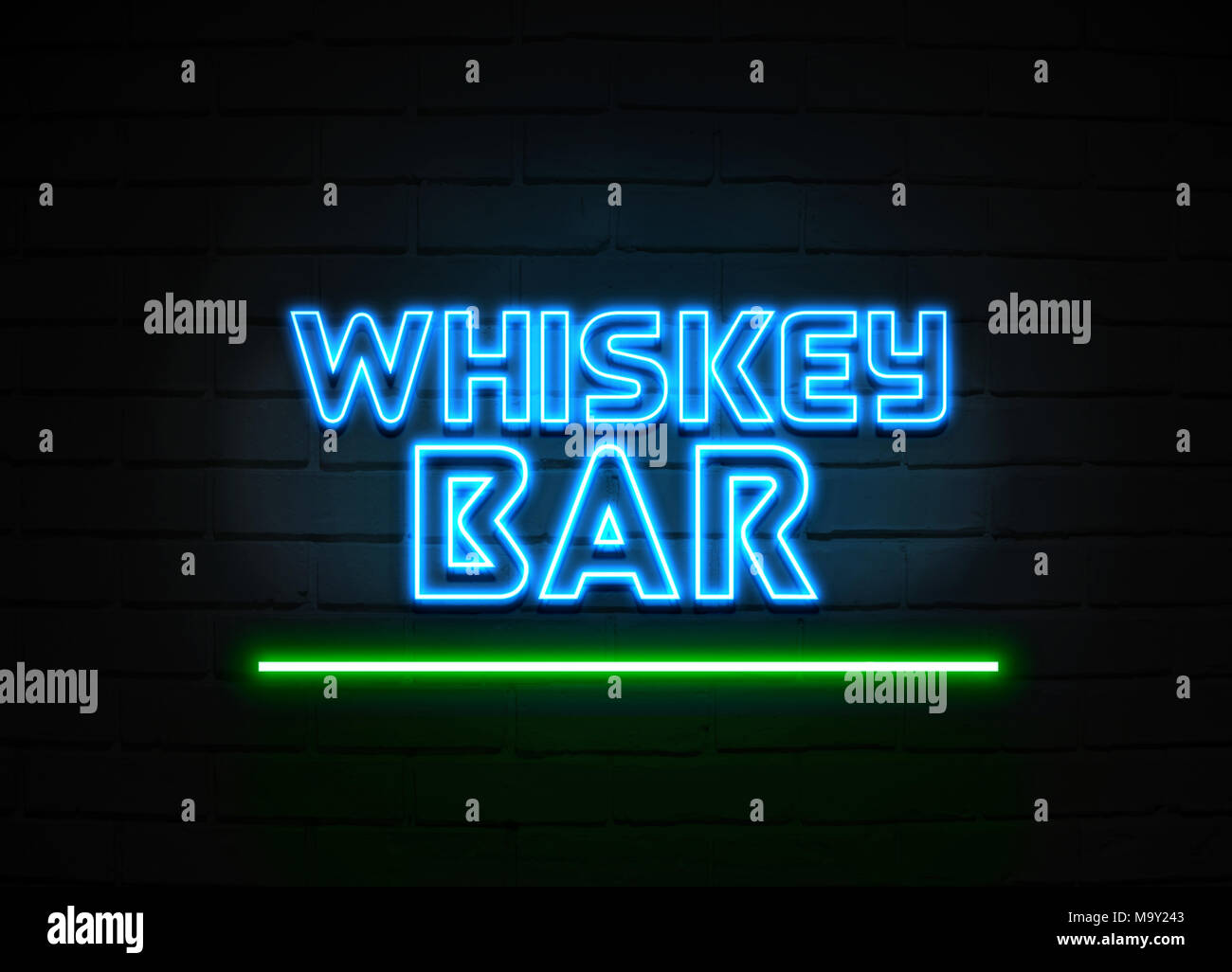 Blue and green Neon Sign On Brick Wall, night, promotion, advertising ...
