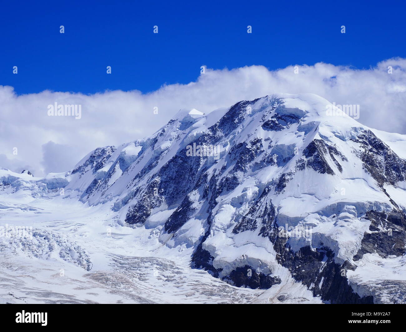 Lyskamm at Monte Rosa massif, landscape of swiss alpine mountain range ...