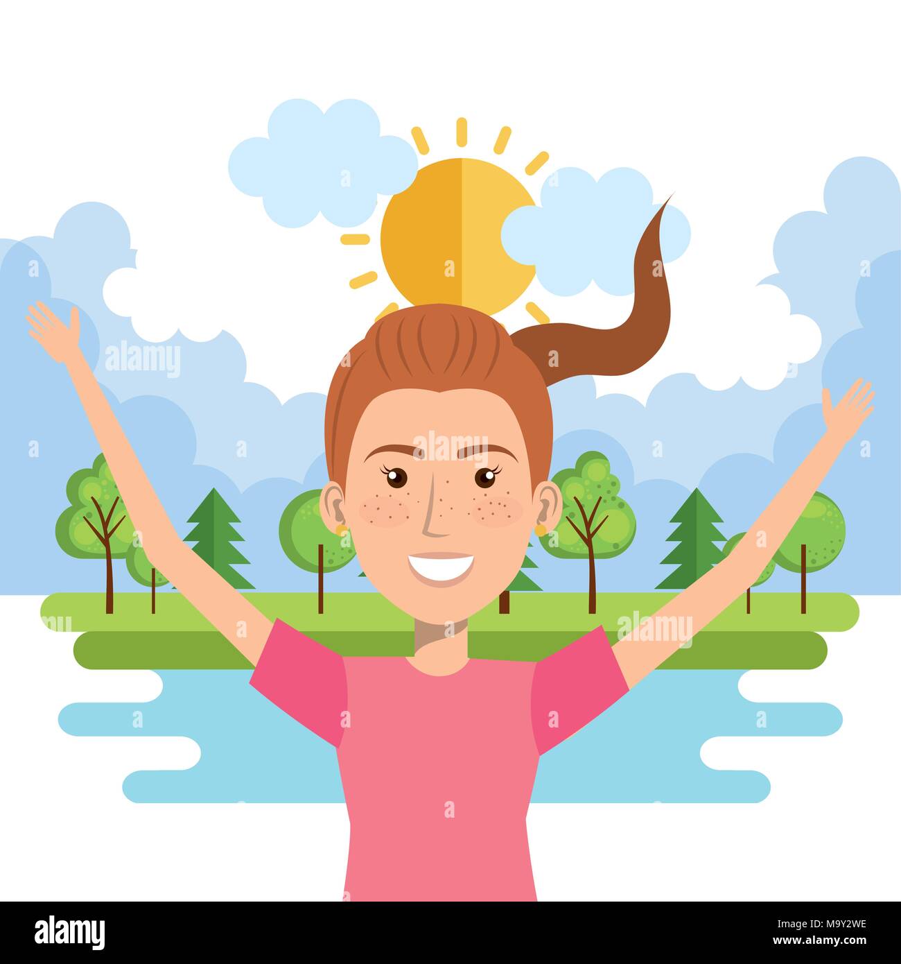 Woman jumping into lake Stock Vector Images - Alamy