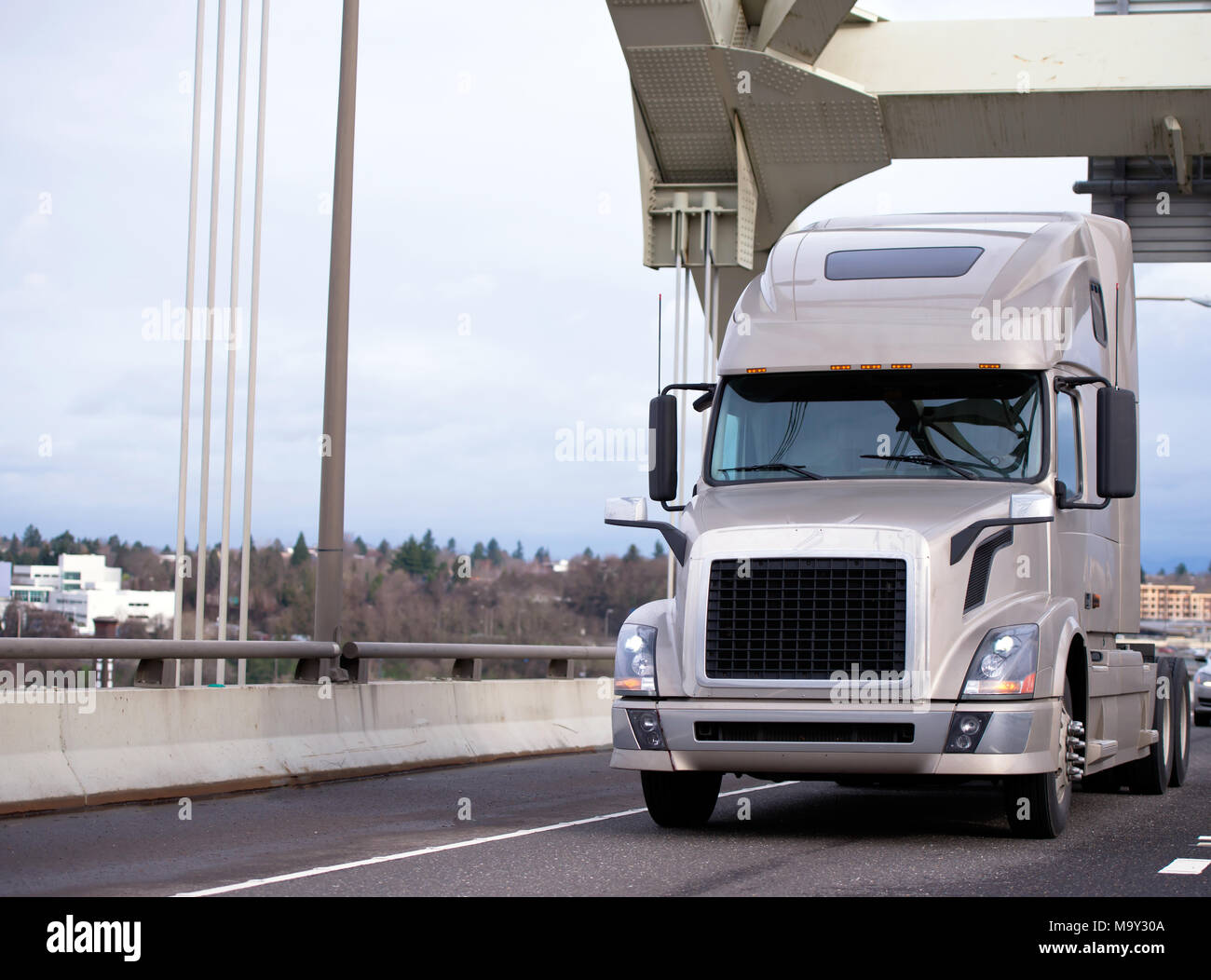 Modern big rig semi truck tractor with tall comfort cab for long ...