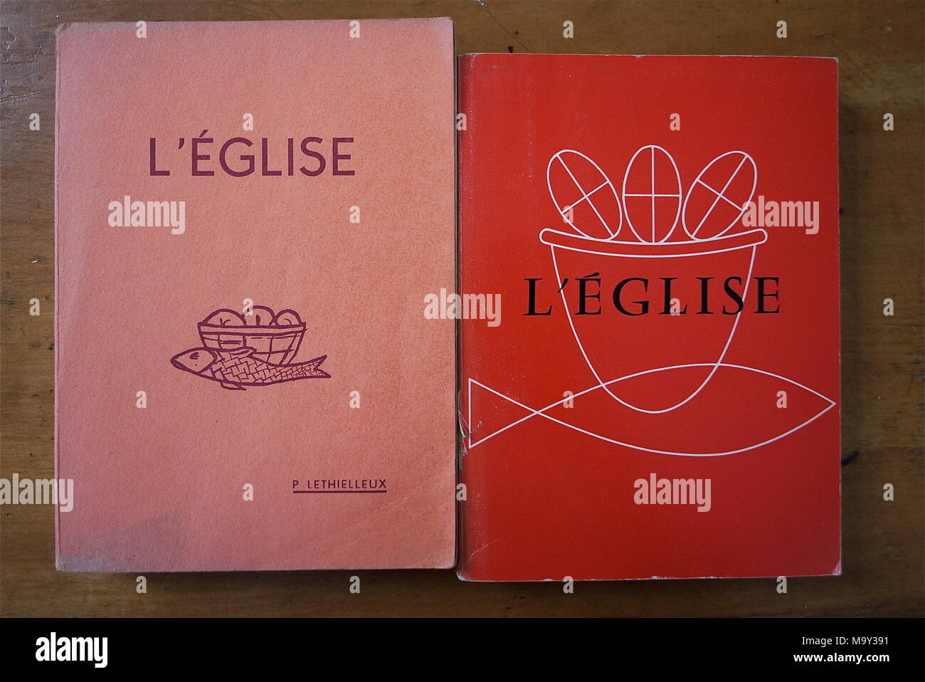 Religious books displayed on a table in a religious college of Lyon ...