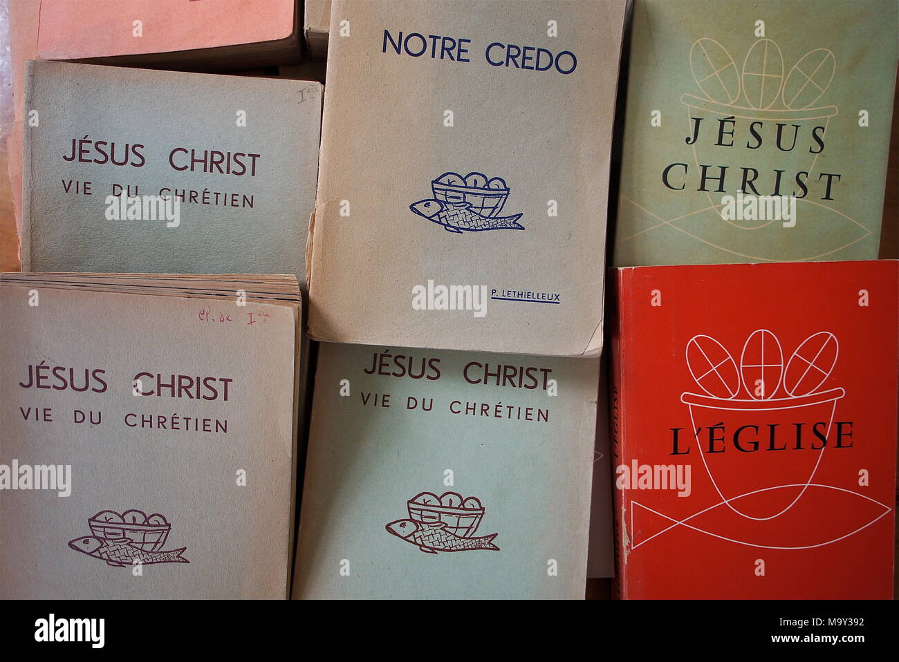 Religious books displayed on a table in a religious college of Lyon ...