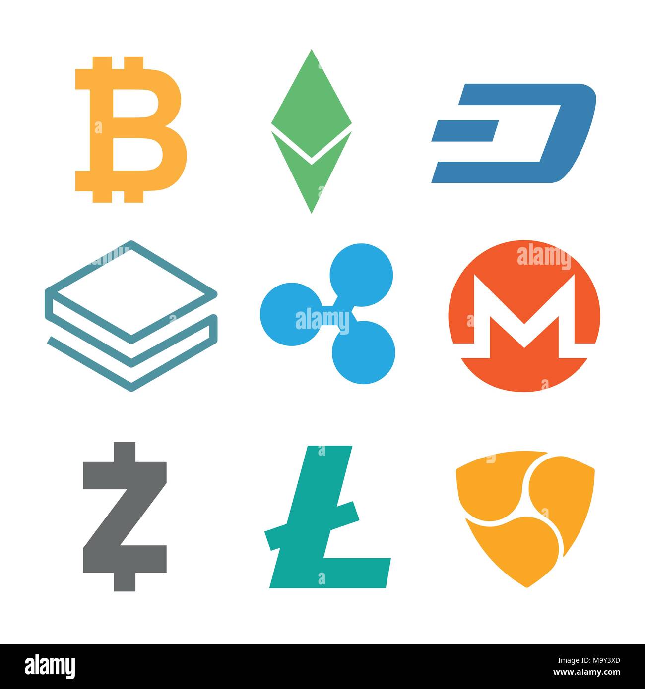 Set of cryptocurrency icons. Simple design in different color. Vector ...