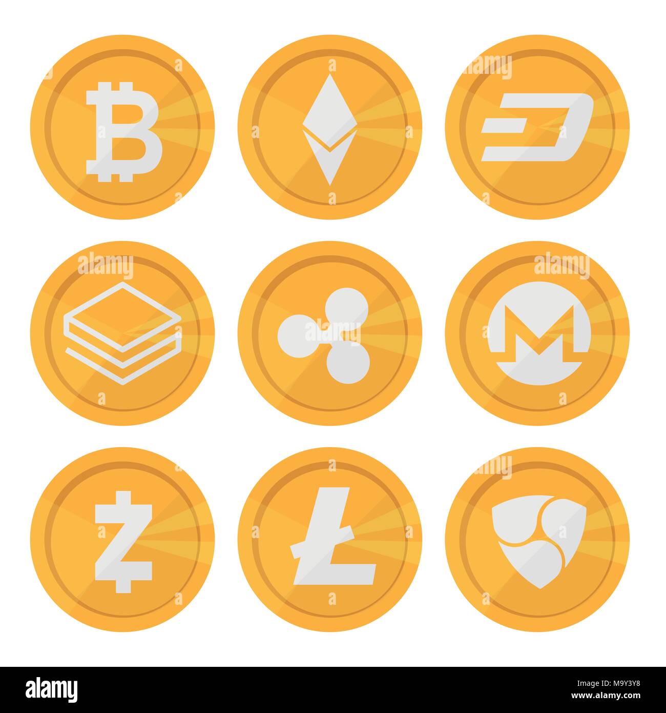 Set of cryptocurrency icons for internet money. Blockchain based secure ...
