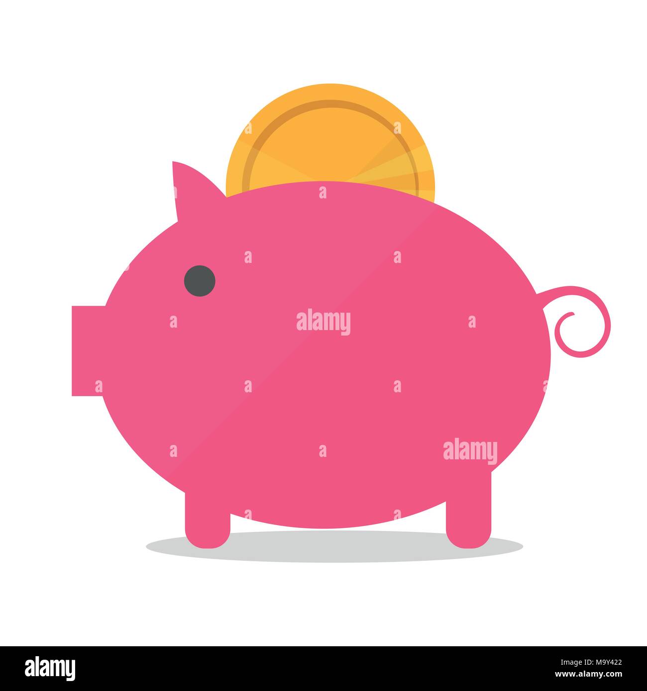 Pig piggy bank with coin vector illustration in flat style. The concept ...