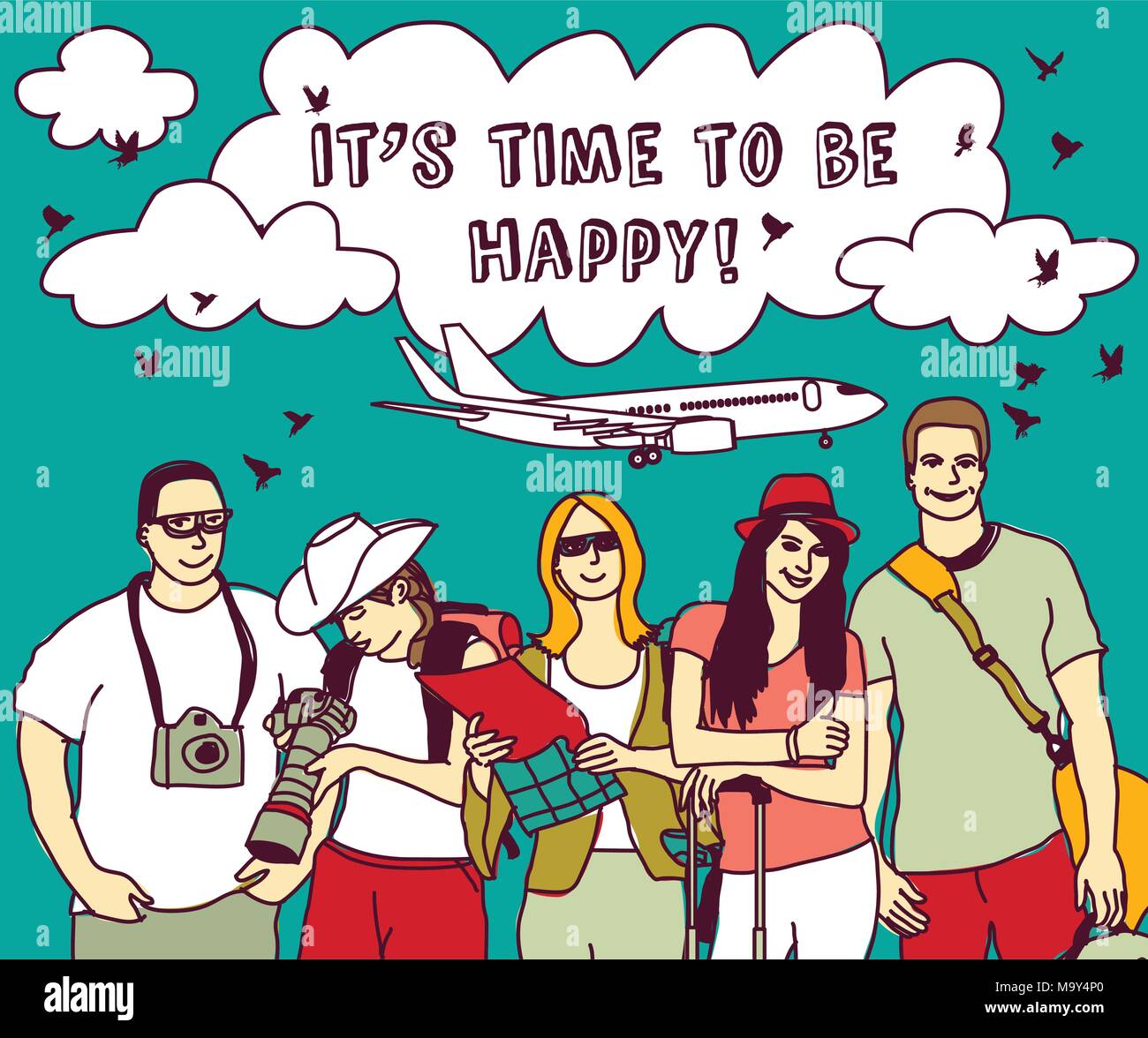 Happy family with travel map hi-res stock photography and images - Alamy
