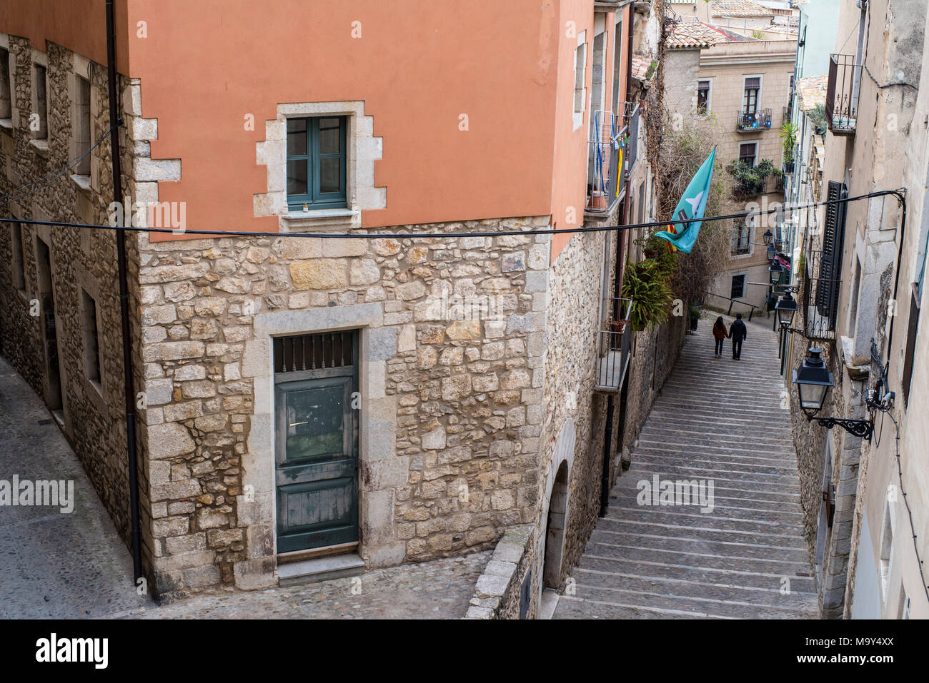 The historic center of the city of Girona.The Cathedral,jewish quarter ...