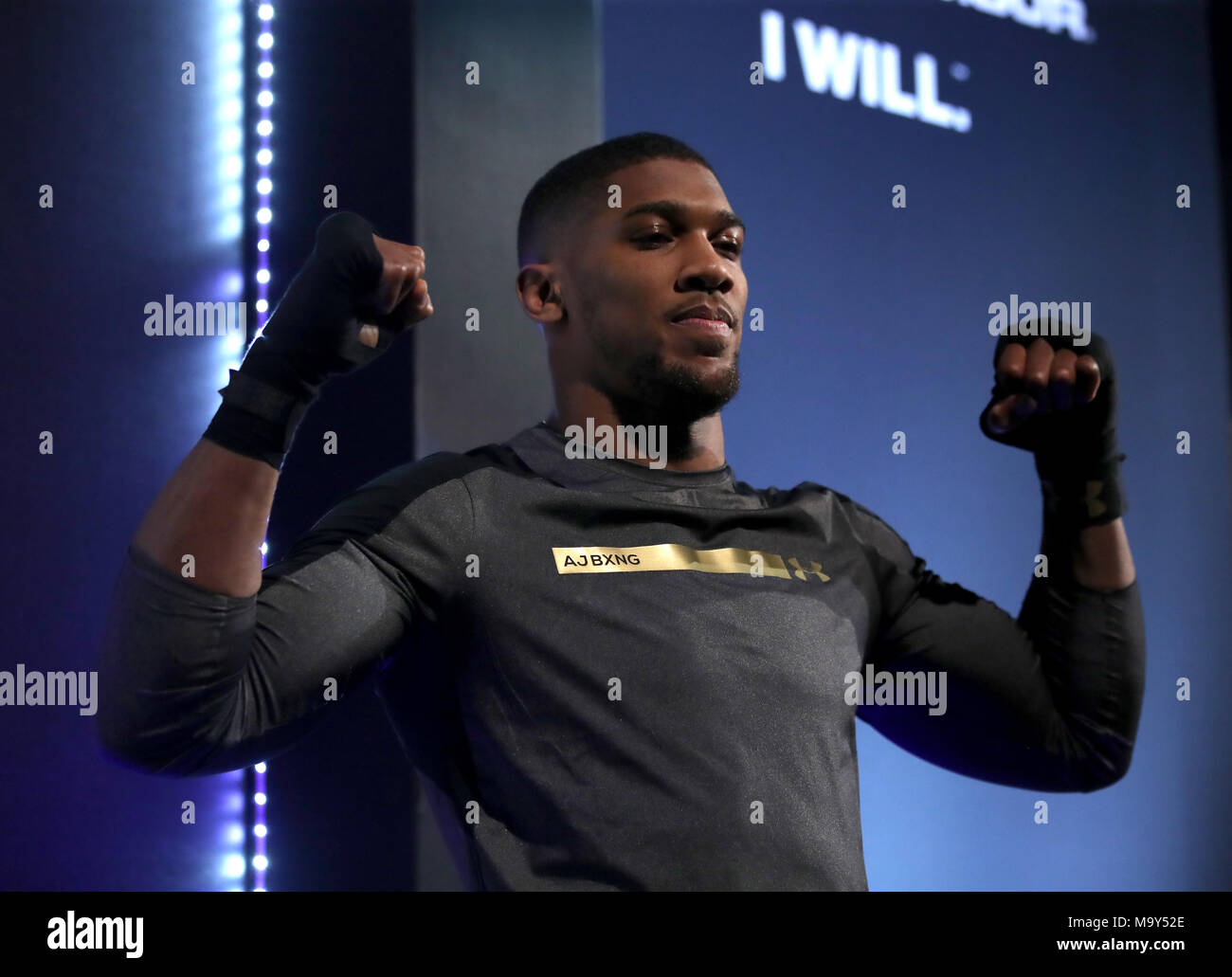 Anthony Joshua during the media workout at St David's Hall, Cardiff ...