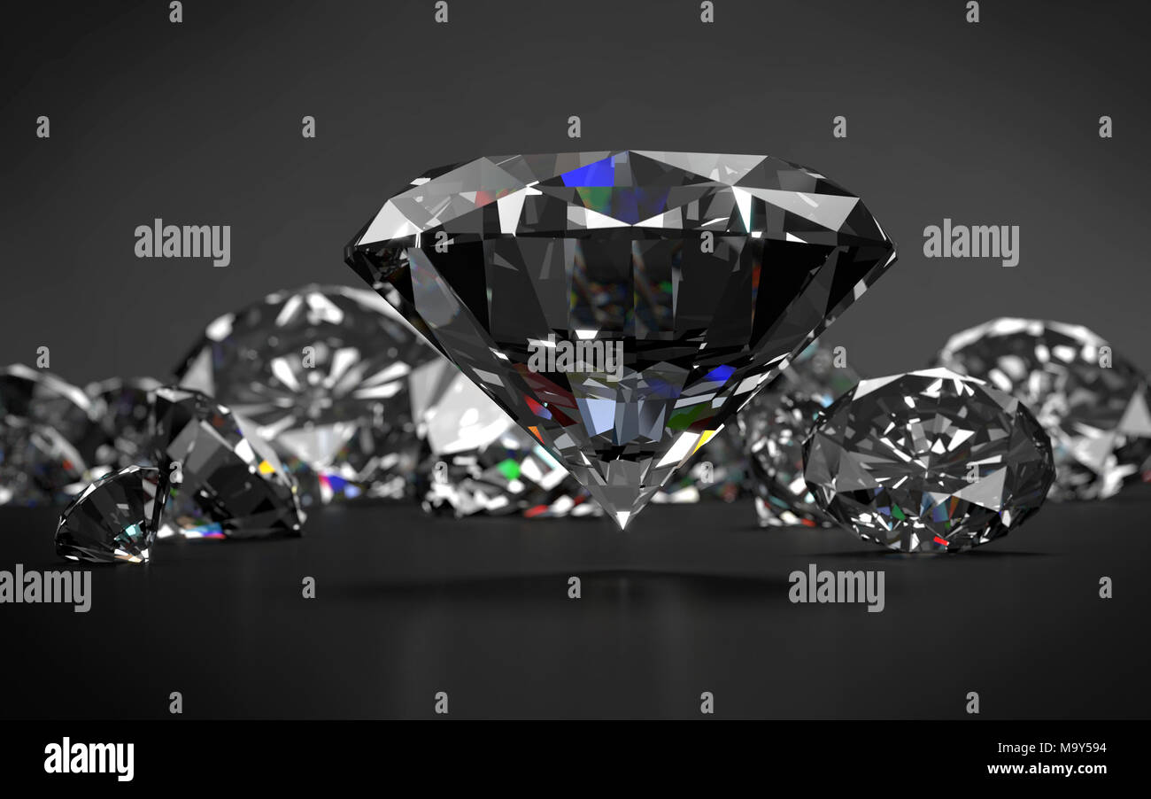 Diamonds on dark grey background. 3D rendering Stock Photo - Alamy