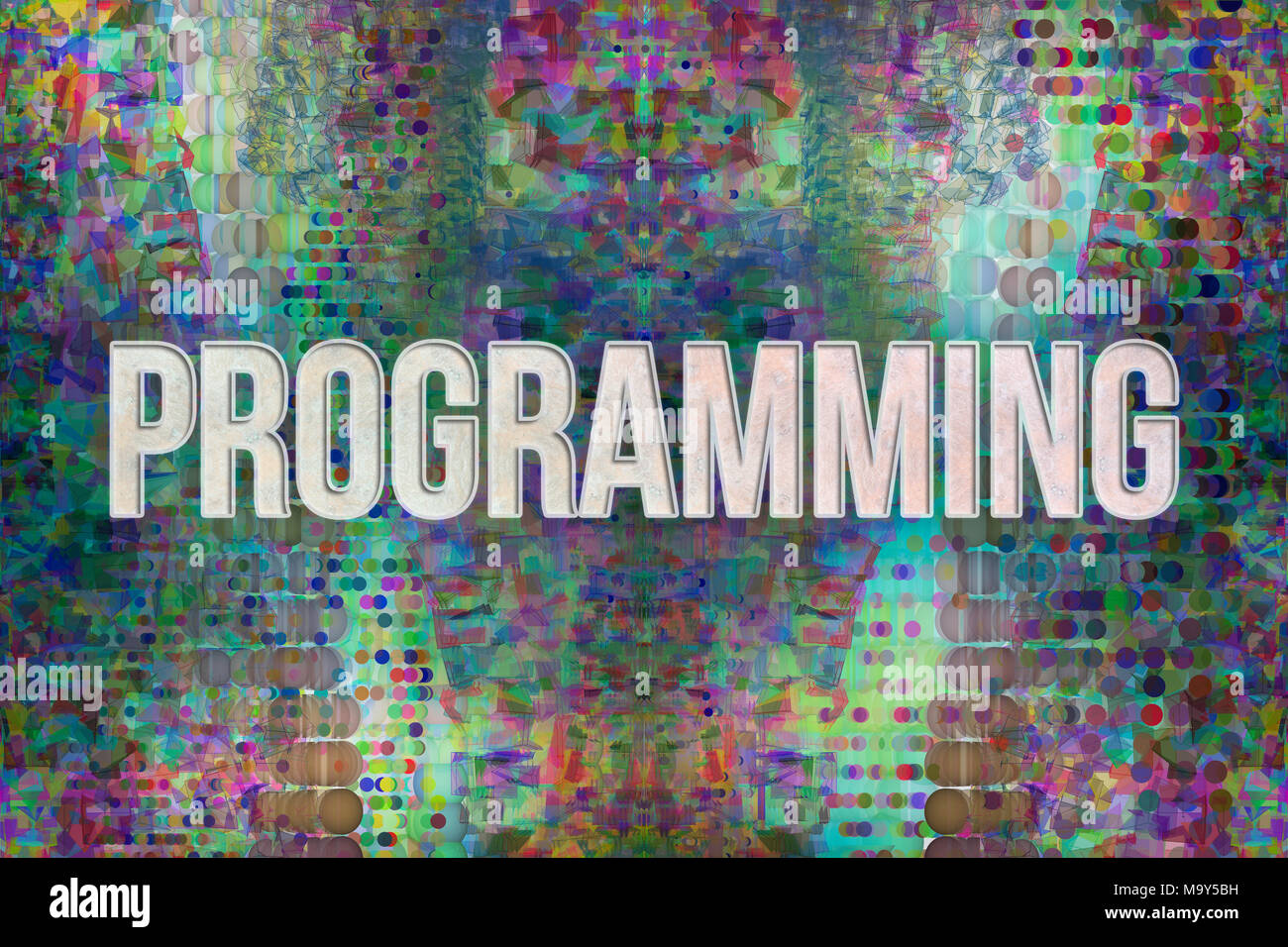 Programming, information technology IT conceptual words, with colorful abstract overlapping ...