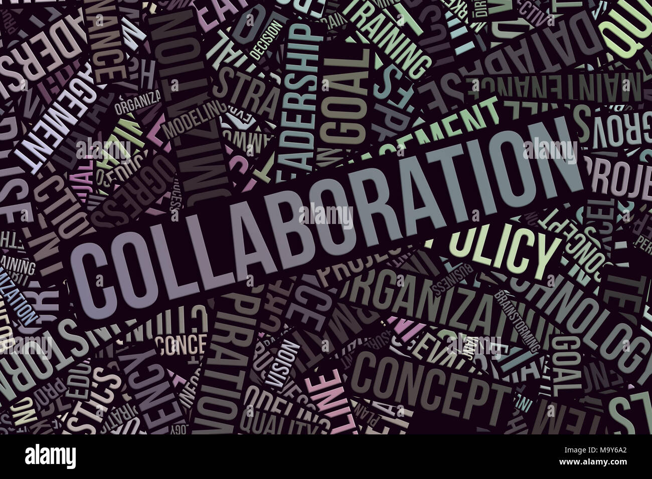 Collaboration, business word cloud, abstract embossed, for web page ...
