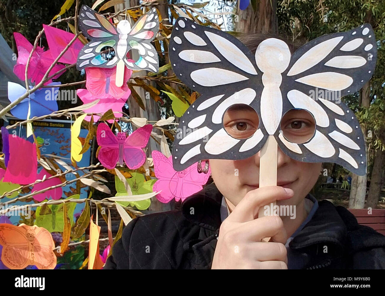 Biologist Karen Sinclair wearing her monarch mask at the Western Stock ...