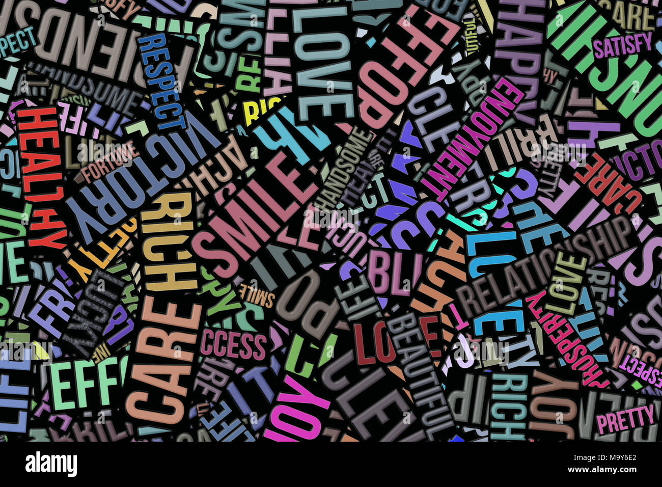 Happy word cloud, abstract embossed, for web page, graphic design ...