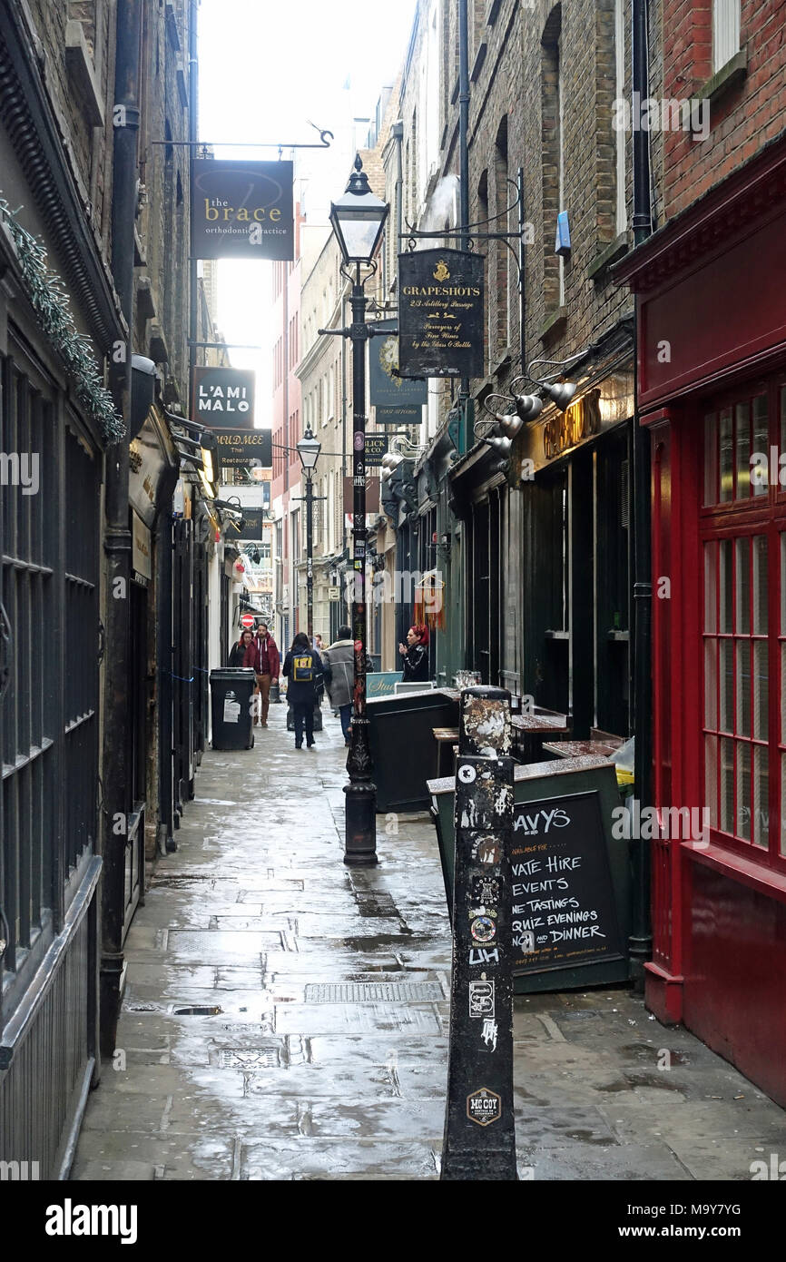 View looking down Artillery Passage a narrow passageway in Spitalfields ...