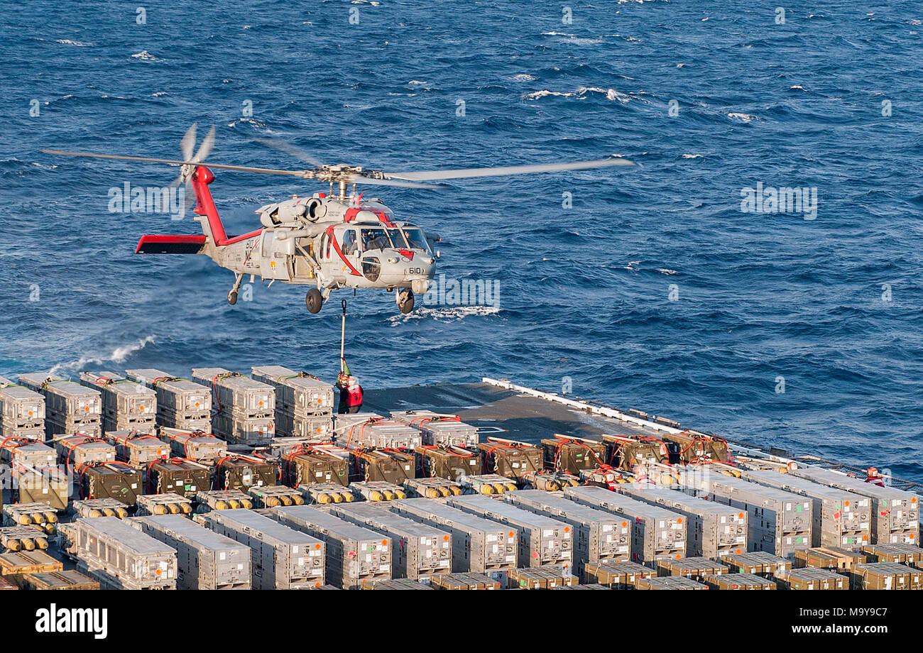 180326-N-JC445-0101 ATLANTIC OCEAN (March 26, 2018) Sailors hook ...