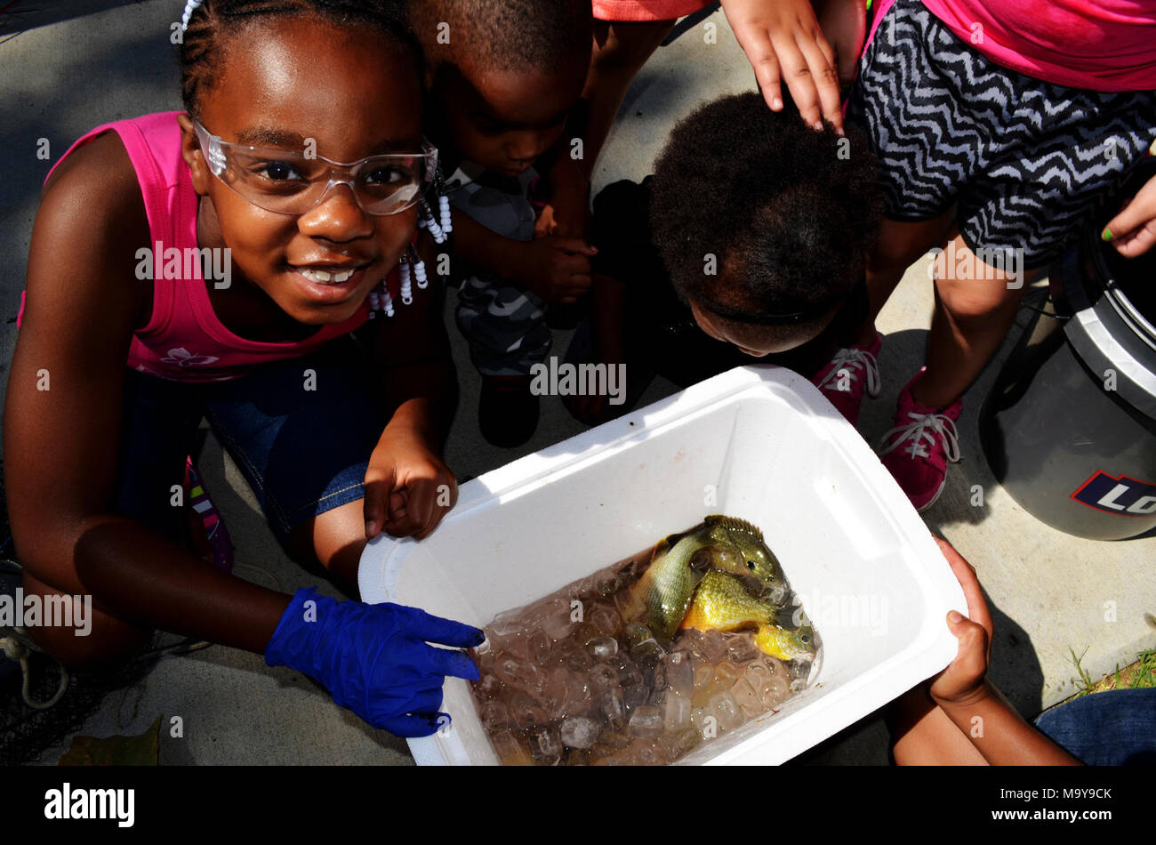 Fish!. Children show off their catch after a morning of fishing Stock ...