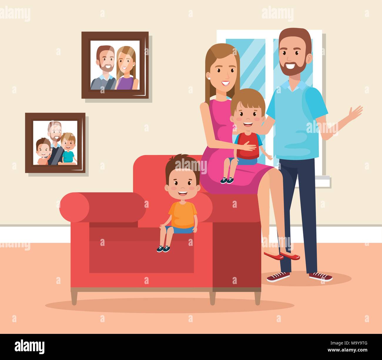 cute family happy in the living room characters Stock Vector Image ...