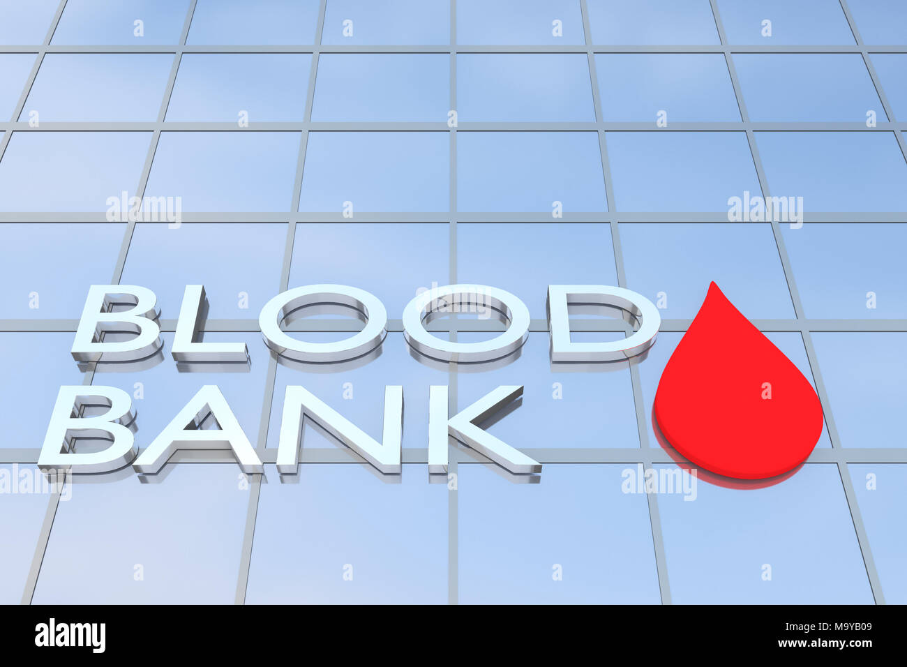 3D illustration of a building with the script BLOOD BANK along with an ...