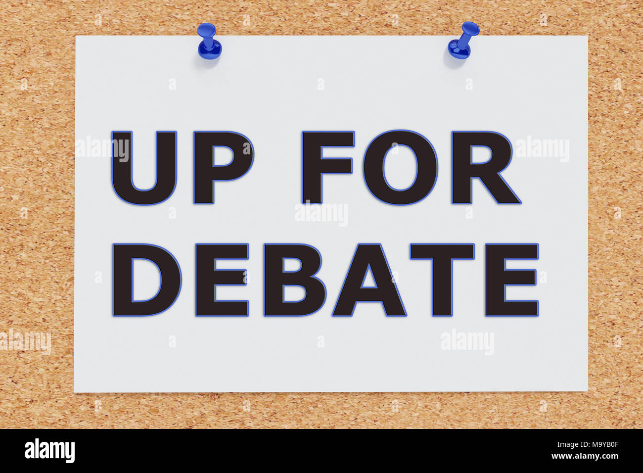 3D illustration of UP FOR DEBATE on cork board Stock Photo - Alamy