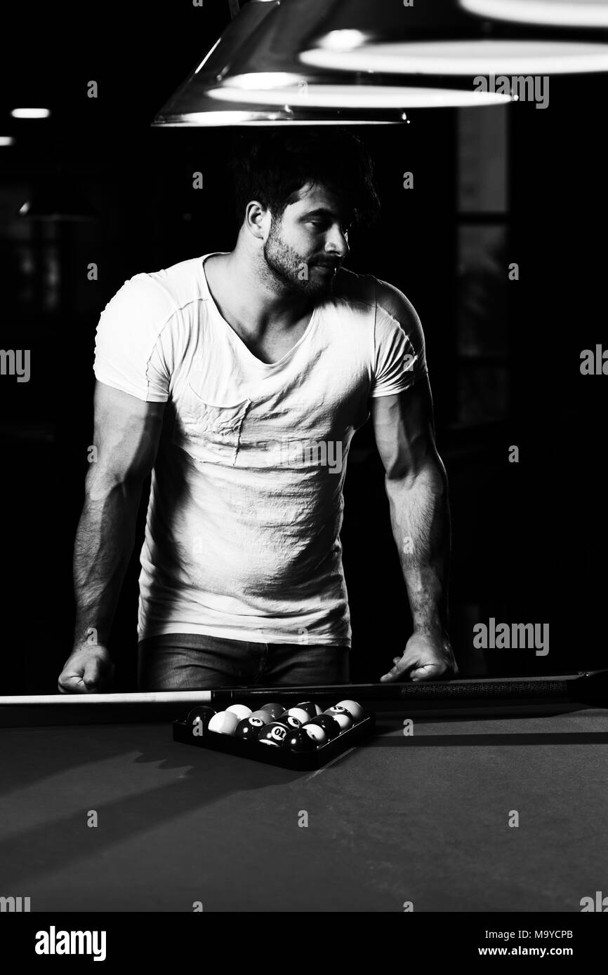 Black and white man pool table hi-res stock photography and images - Alamy